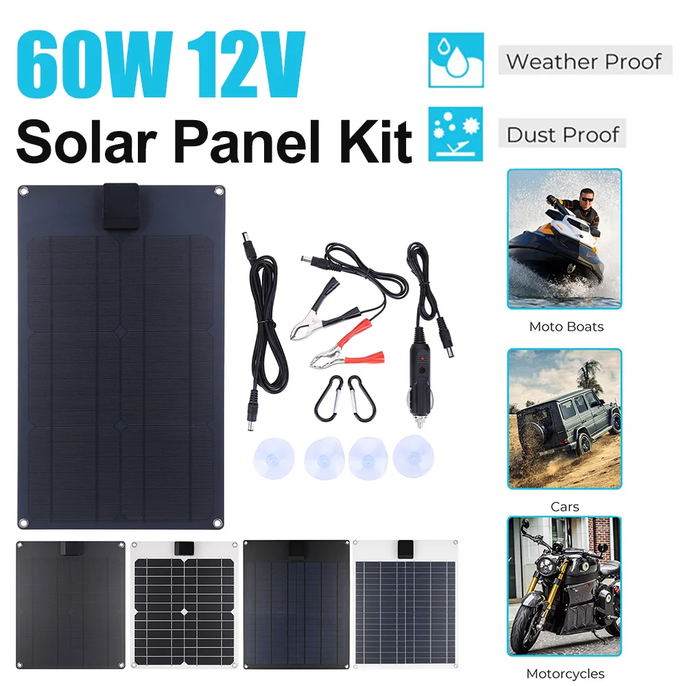 60W-12V-Monocrystalline-Solar-Panel-Kit-with-Alligator-Clip-Solar-Cell ...