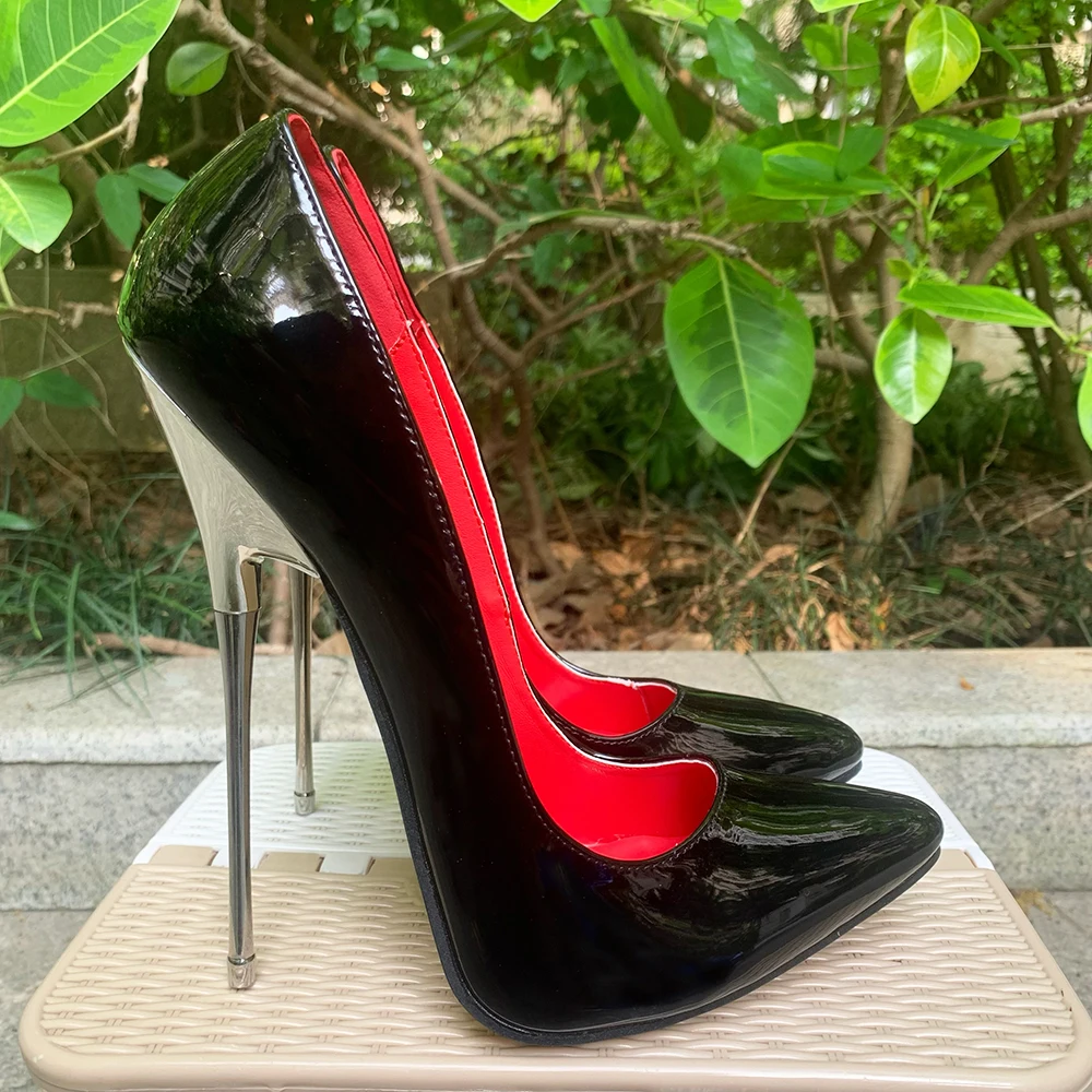 Pumps-16cm-Extreme-Metal-High-Heels-Black-Red-Inside-Sparkle-Plated ...