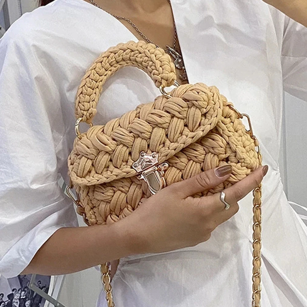 Fashion Rope Knitting Women Handbag Designer Chains Woven Shoulder ...