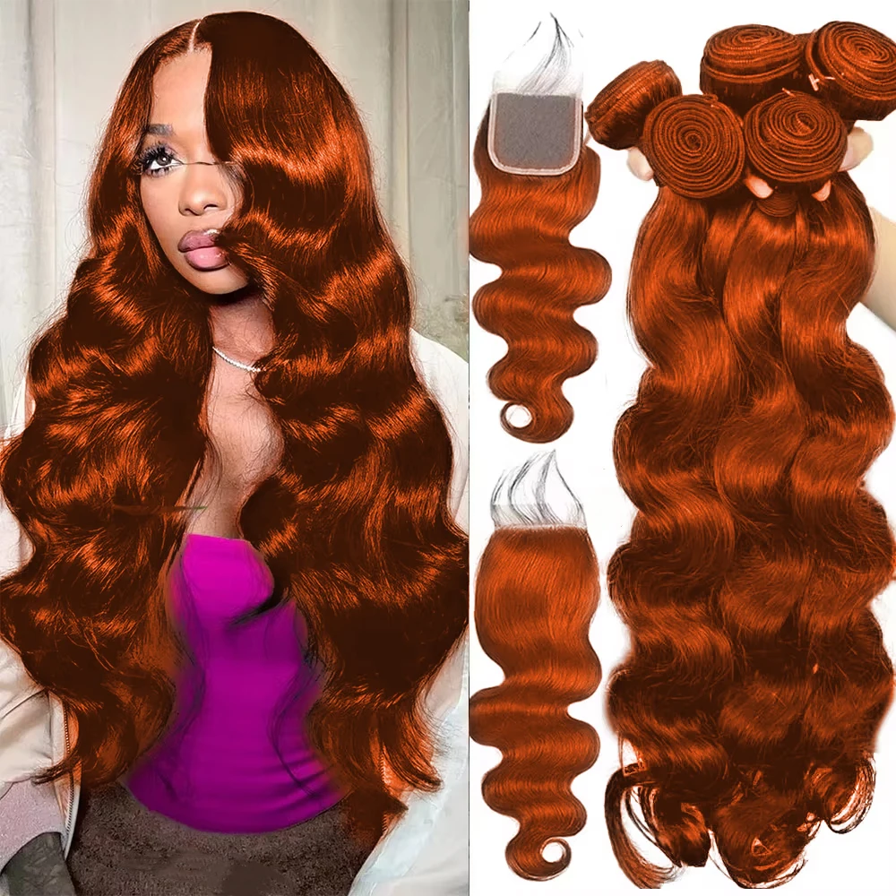 8-30" #350 Ginger Orange Body Wave 13X4 4x4 HD Lace Closure With Bundle ...