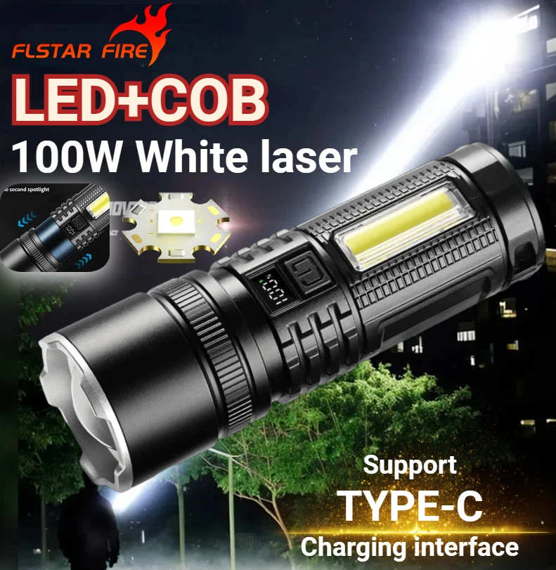 LED-COB-Multifunctional-Strong-Light-Flashlight-Digital-Display-USB ...