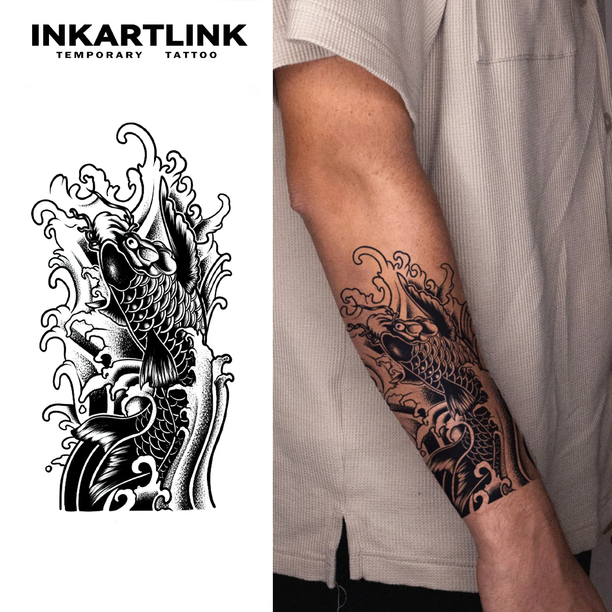Koi Fish Dragon Tattoo Black And Gray