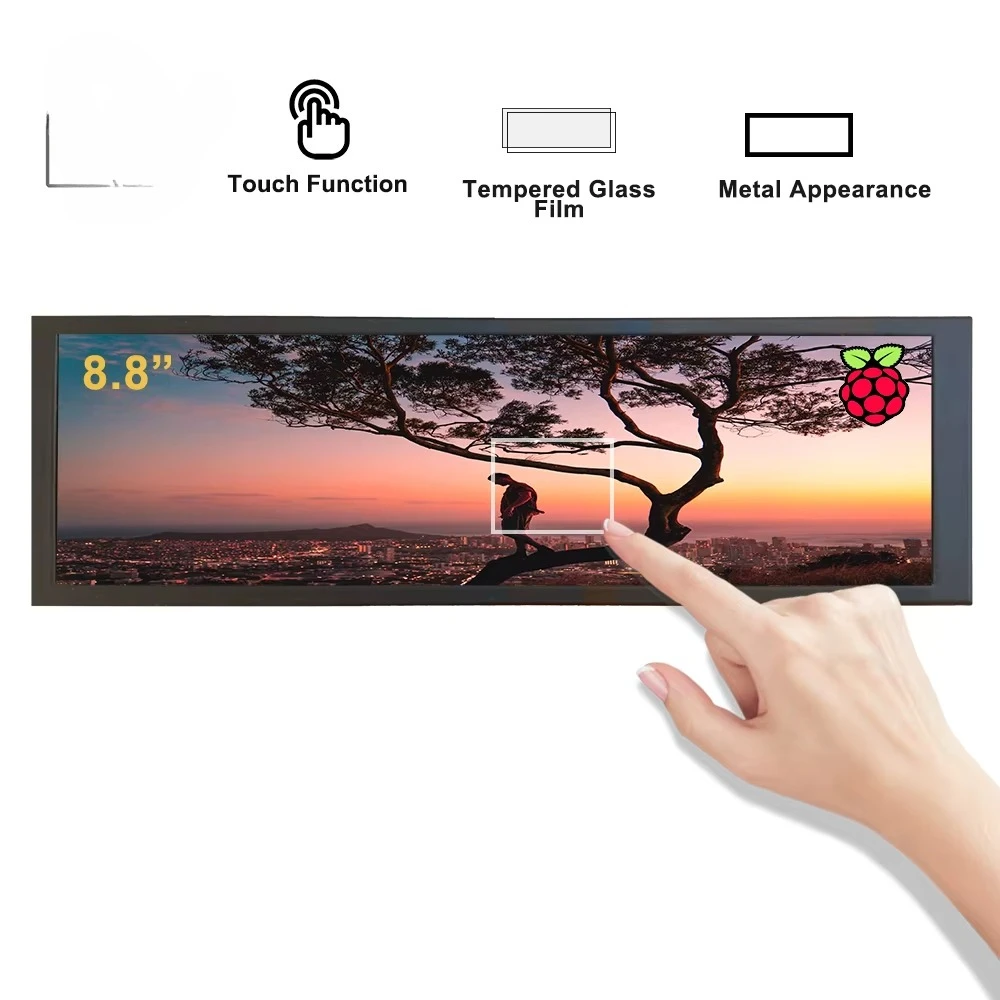 Strip high brightness LCD 1920x480 high definition display HMI 8.8 inch ...