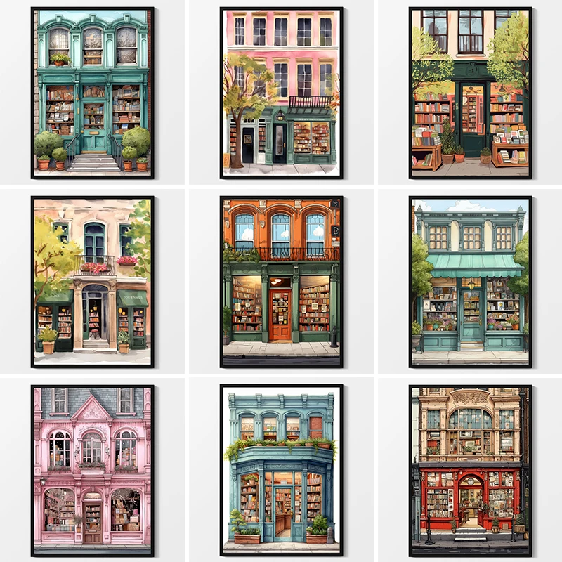 Vintage-Book-Store-Poster-Modern-Art-Library-Art-Painting-Canvas ...
