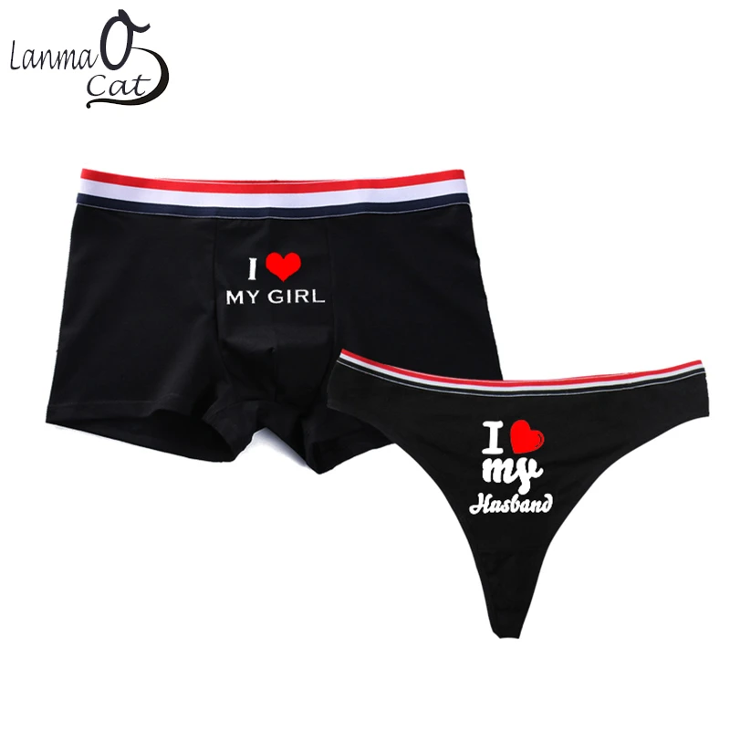 Couples Lovers Cotton Underwear Men Boxer Shorts Women Thongs Couples ...