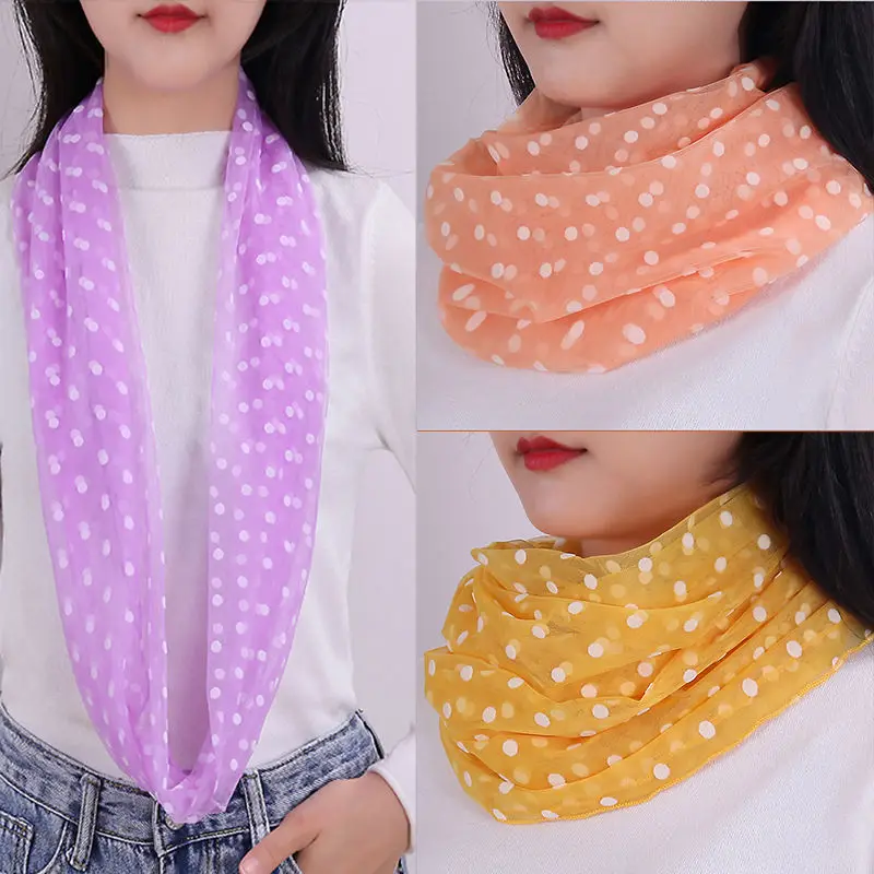 Summer-Long-Transparent-Neck-Guard-Circle-Silk-Scarf-Women-s-Dot ...