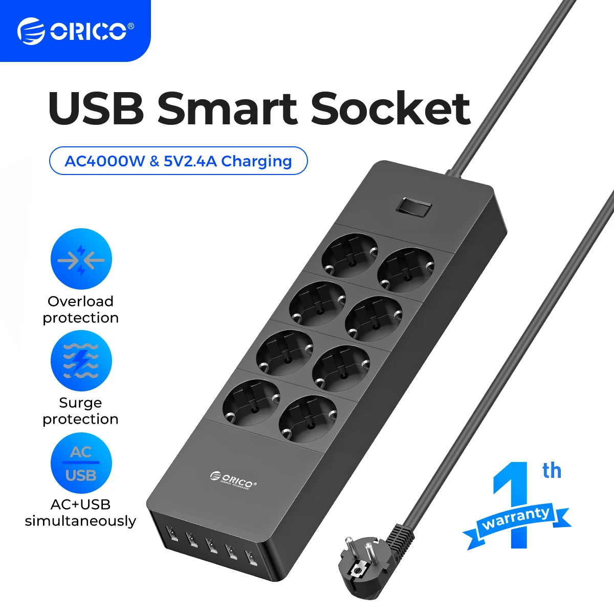 ORICO-Electrical-Socket-EU-Plug-Extension-Socket-Outlet-Surge-Protector ...