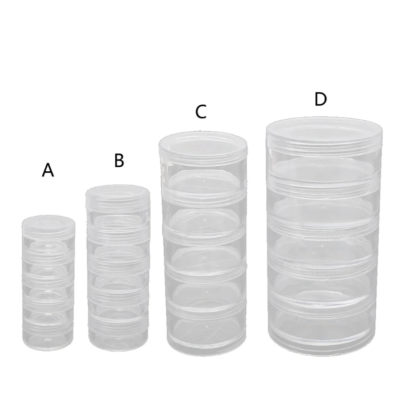 5-Layer-Cylinder-Stackable-Bead-Containers-Plastic-Round-Clear-Storage ...