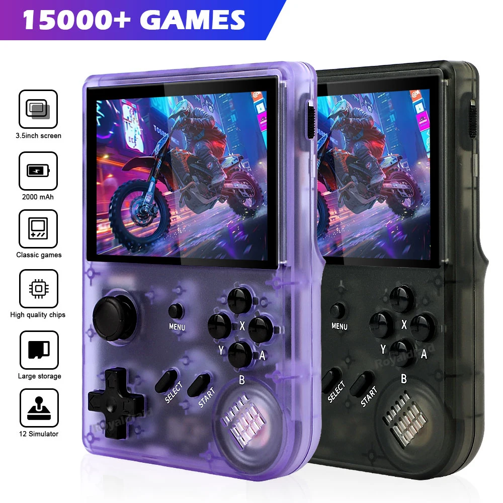 Transparent Color R350 Retro Handheld Video Game Console 3.5-inch IPS ...