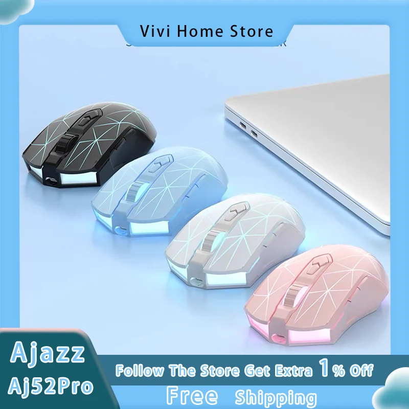 Ajazz-Aj52-Pro-RGB-Mouse-Rechargeable-Bluetooth-Wired-Wireless-2-4G ...