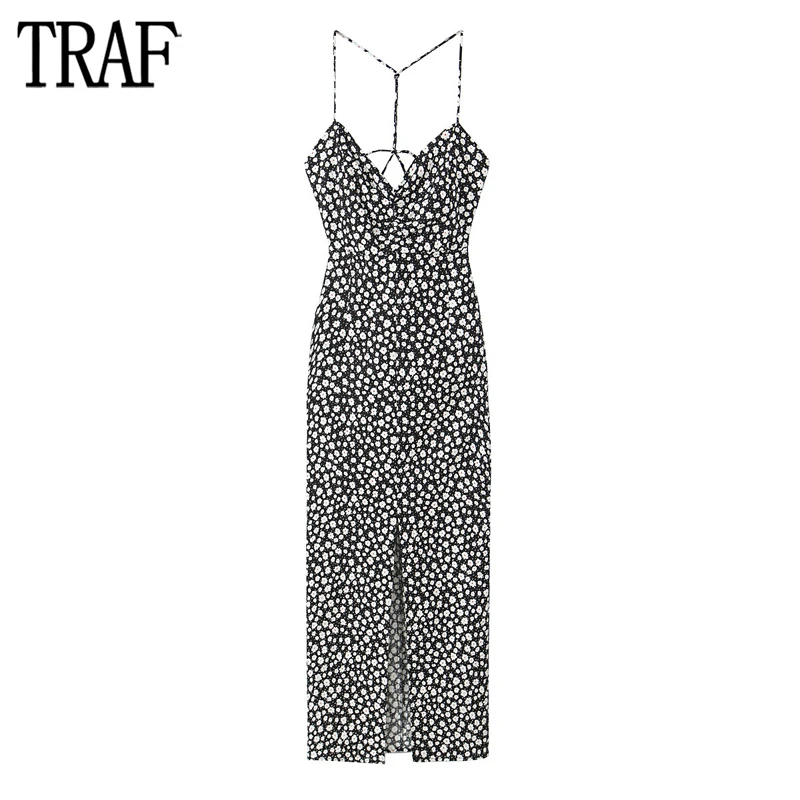 TRAF-vestido-largo-Floral-con-tirantes-finos-para-mujer-vestido-largo ...