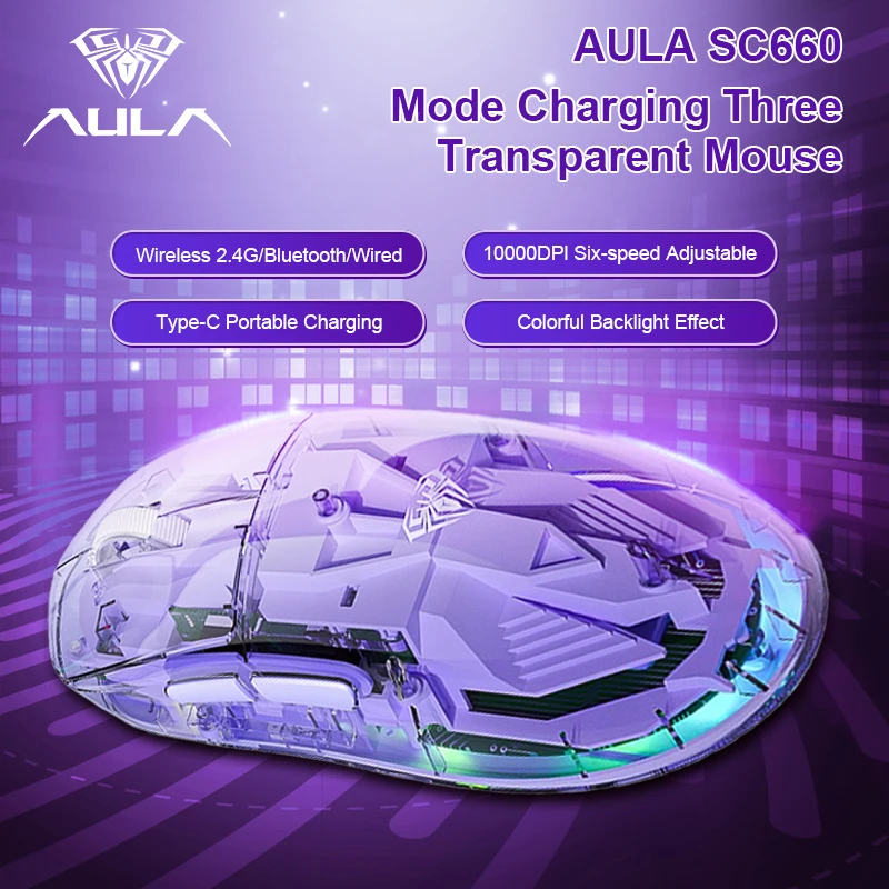 AULA-SC660-Wireless-Bluetooth-Mouse-Transparent-Three-Mode-Connection ...