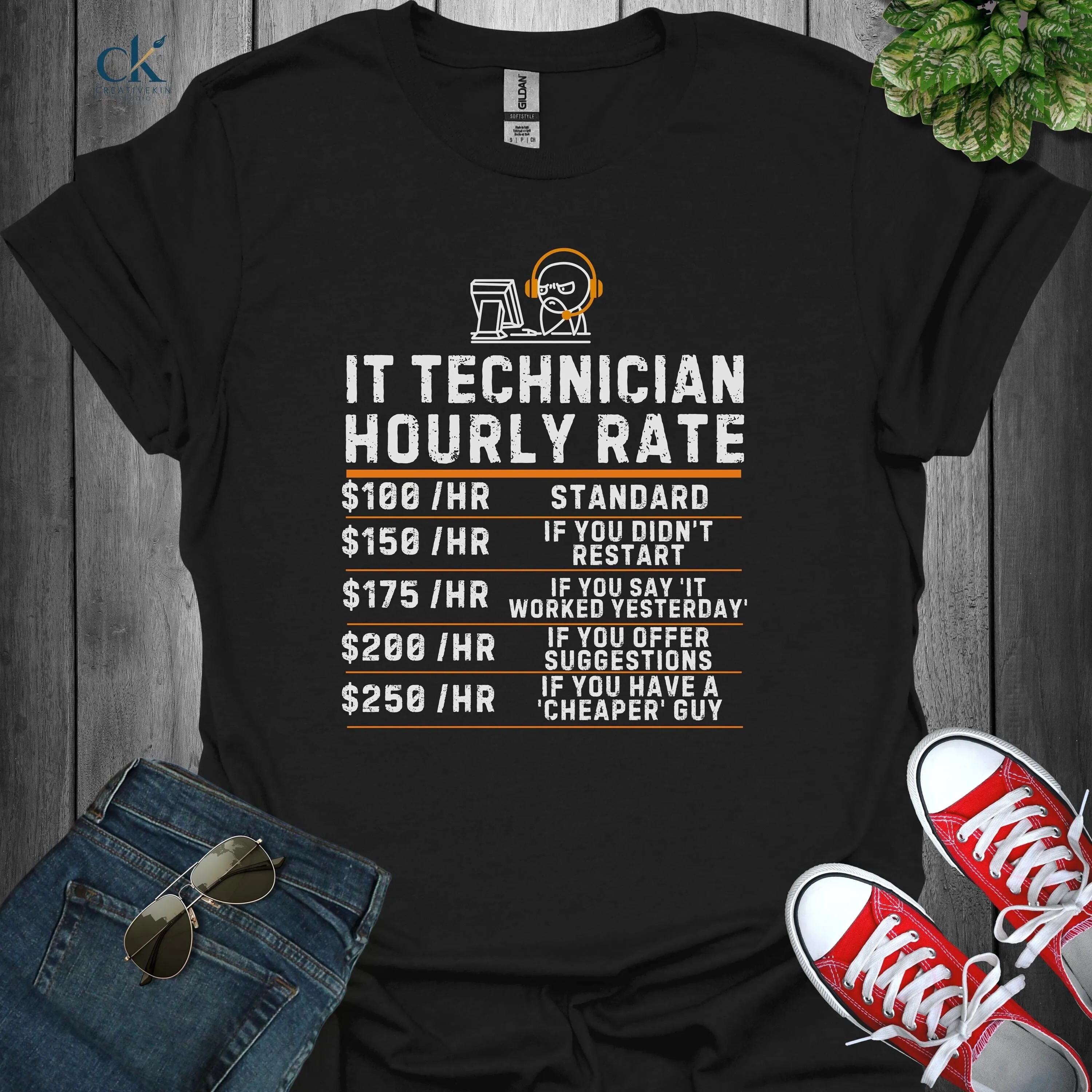 Funny IT Technician Hourly Rate T Shirt Geek Humor Tech Support ...