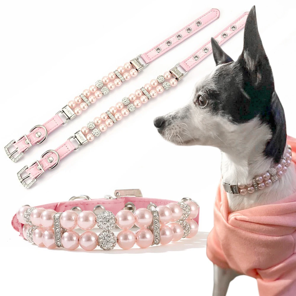 Dog-Pearl-Collar-Artificial-Pearls-Rhinestone-Dog-Collar-PU-Leather ...