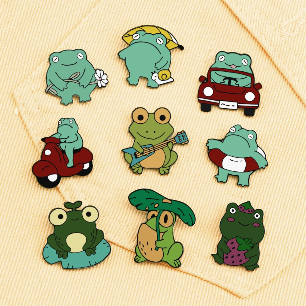 Creative-Cartoon-Frog-Enamel-Pin-Cute-Swimming-Frog-Driving-Frog ...