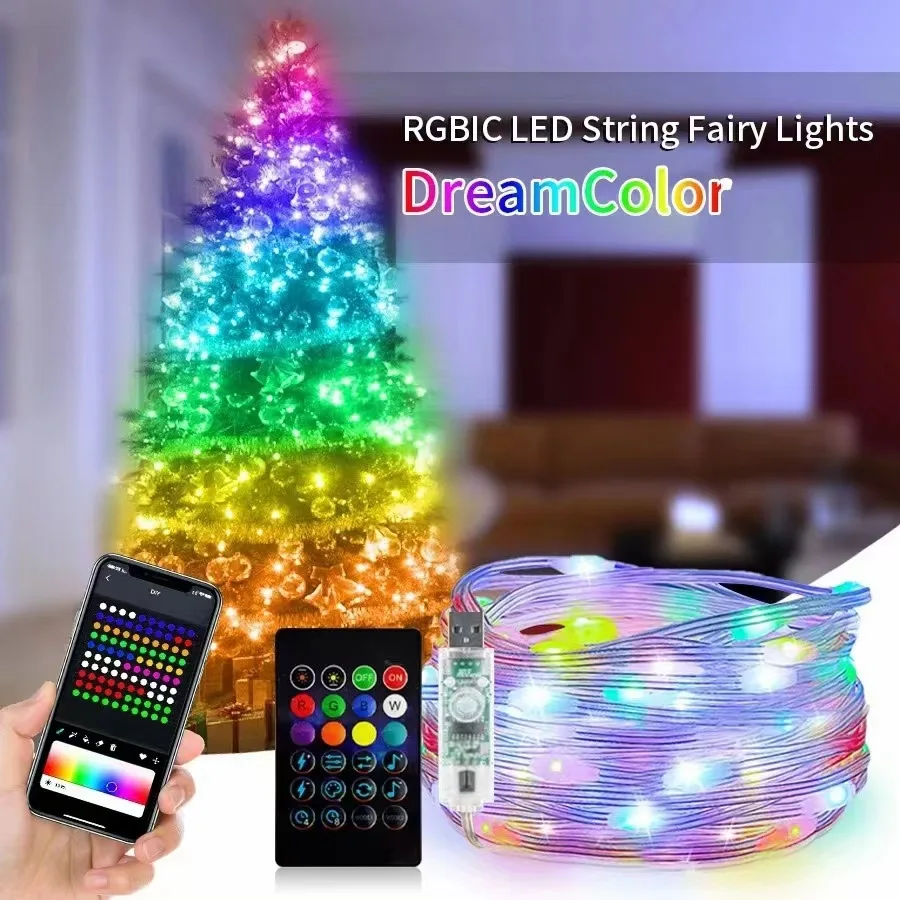 Christmas RGBIC String Light Smart Bluetooth LED Garlands USB App ...