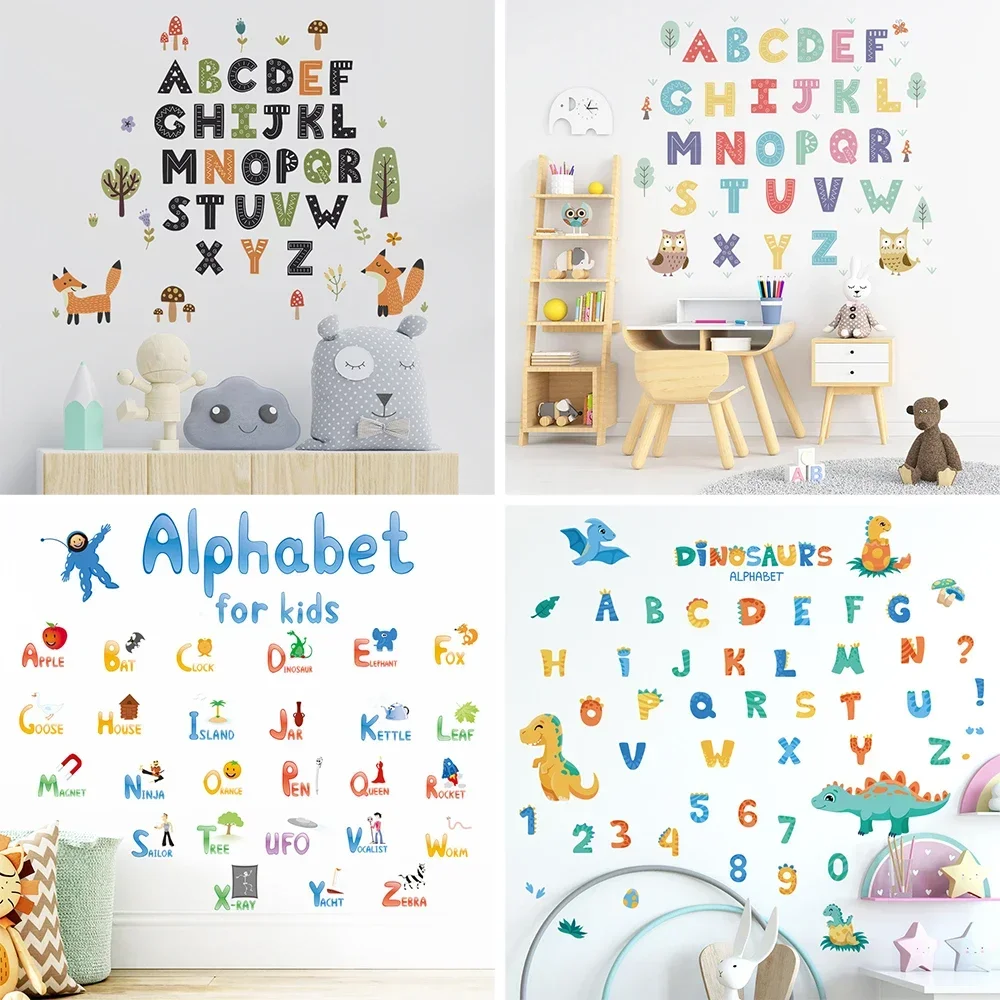 Cartoon-Animals-26-English-Alphabet-Wall-Stickers-Kindergarten-Children ...