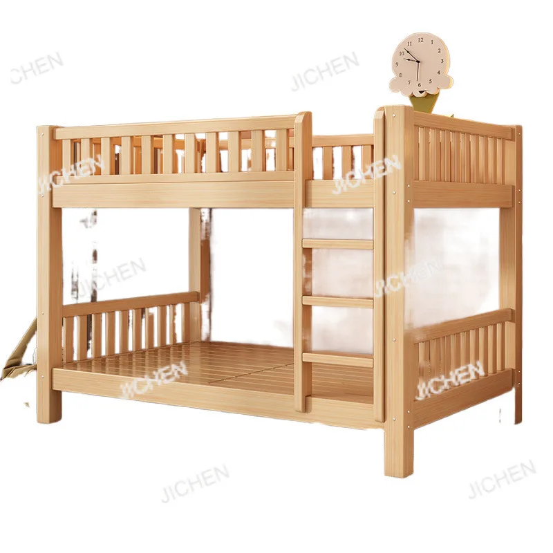 All solid wood two-layer bed thickened upper and lower beds High and ...