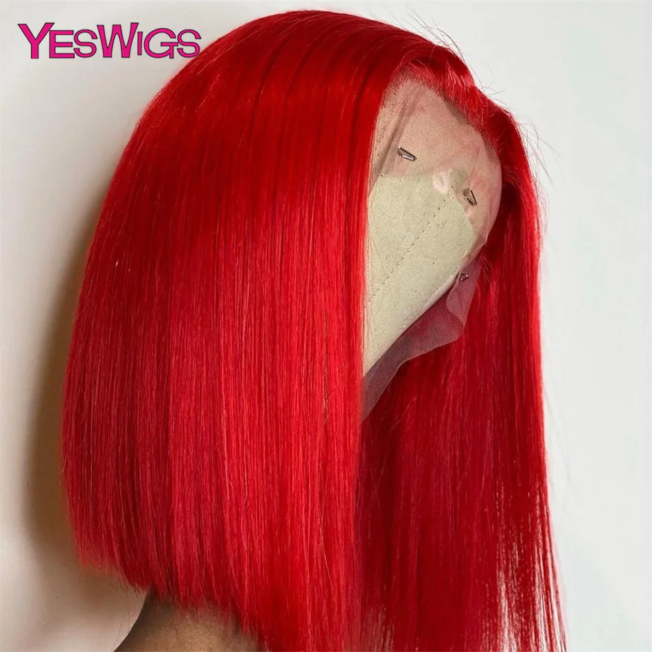 Short Bob Wig Hot Red Burgundy 99j Colored Brown Lace Front Human Hair ...