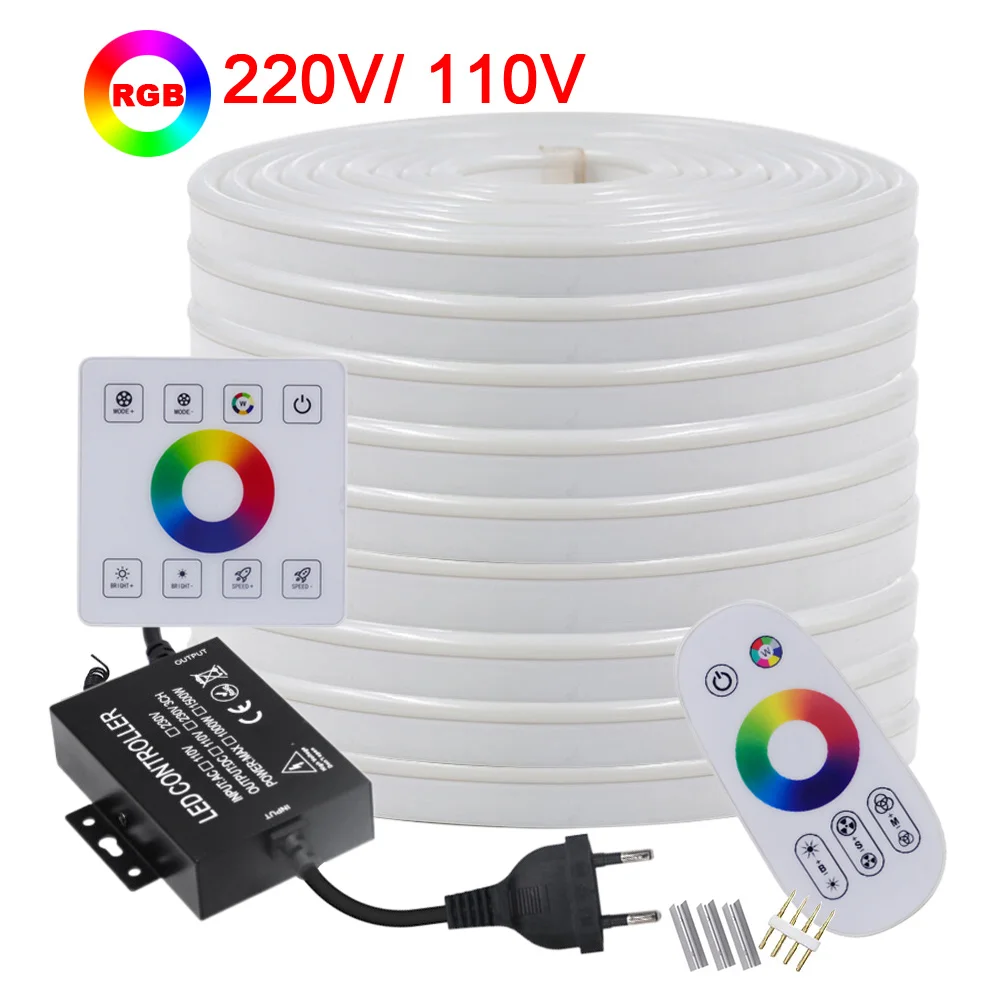 LED-RGB-Neon-Strip-Rope-Light-Wall-Touch-Switch-220V-110V-24key-Remote ...
