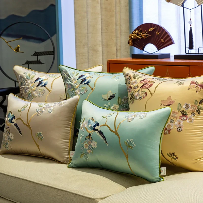 New Chinese Style Embroidered Bird Cushion Cover Living Room Sofa Waist ...