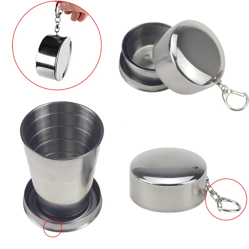 75-150-250ML-Stainless-Steel-Folding-Cup-Camping-Cookware-Retractable ...