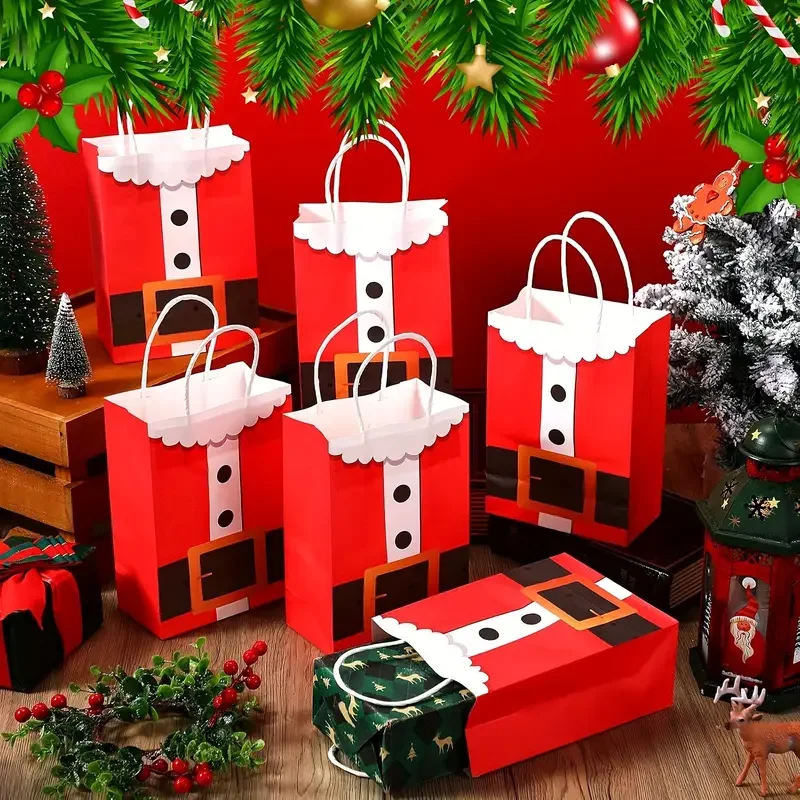 12pcs Red Holiday Gift Bag, Christmas Paper Gift Bag Bulk Santa Claus ...