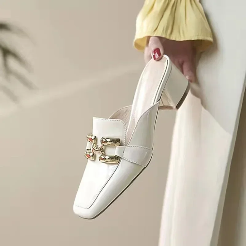Fashion Cover Toe Chain Decoration Womens Half Slippers Outdoor Slides ...