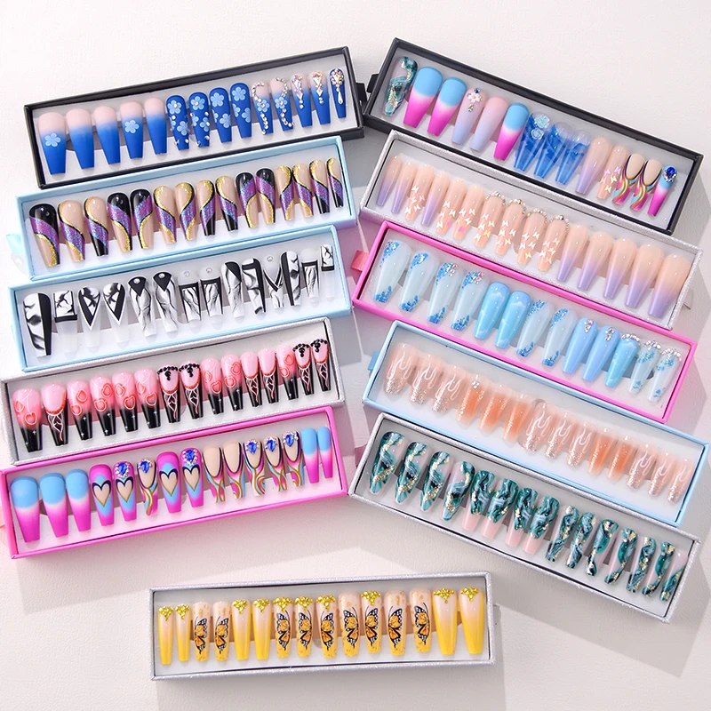 Luxury Designed Reusable Pink Nude False Nails Short Custom Acrylic ...