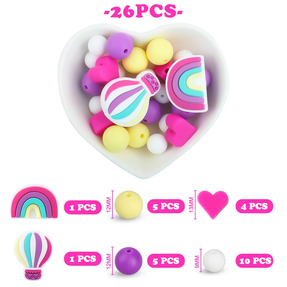 26Pcs-Set-Silicone-Beads-Rainbow-Hot-air-balloon-Baby-Teething-Beads ...