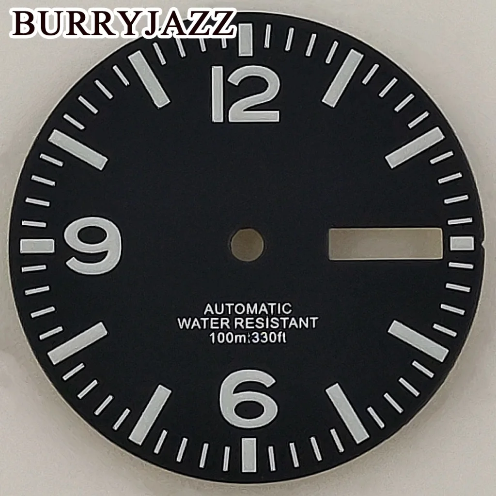 BURRYJAZZ-29mm-No-Logo-NH36-Watch-Dials-Black-Dial-Green-Luminous-Fit-3 ...