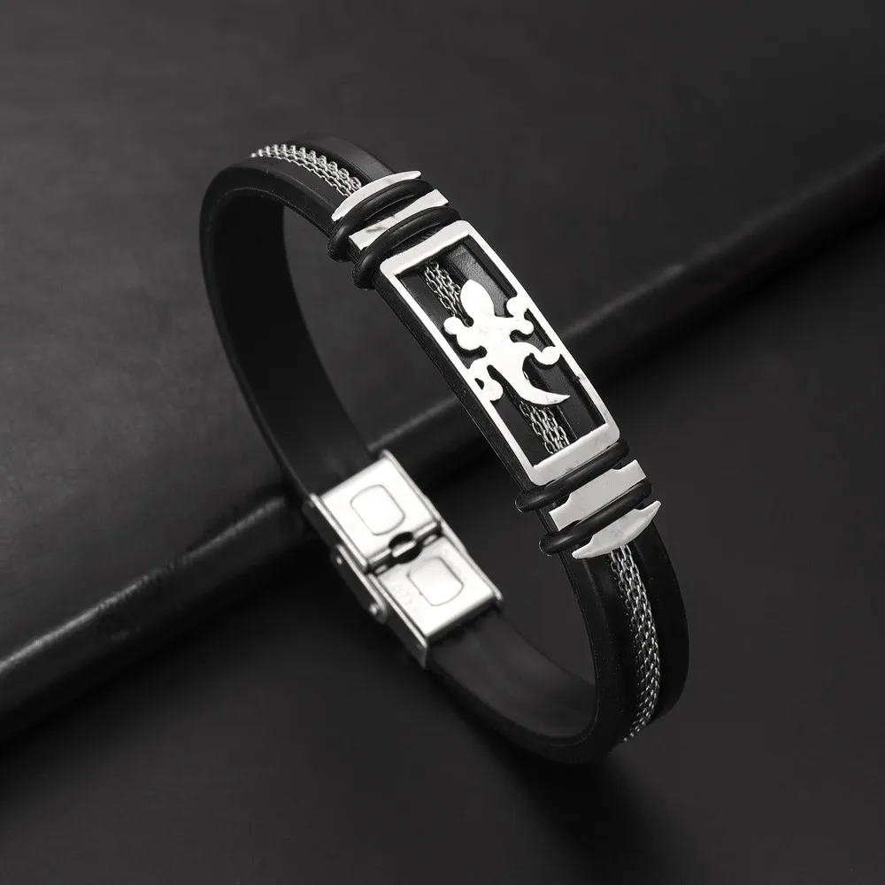 Stainless-Steel-Bracelet-Men-Wrist-Band-Black-Grooved-Rudder-Silicone ...