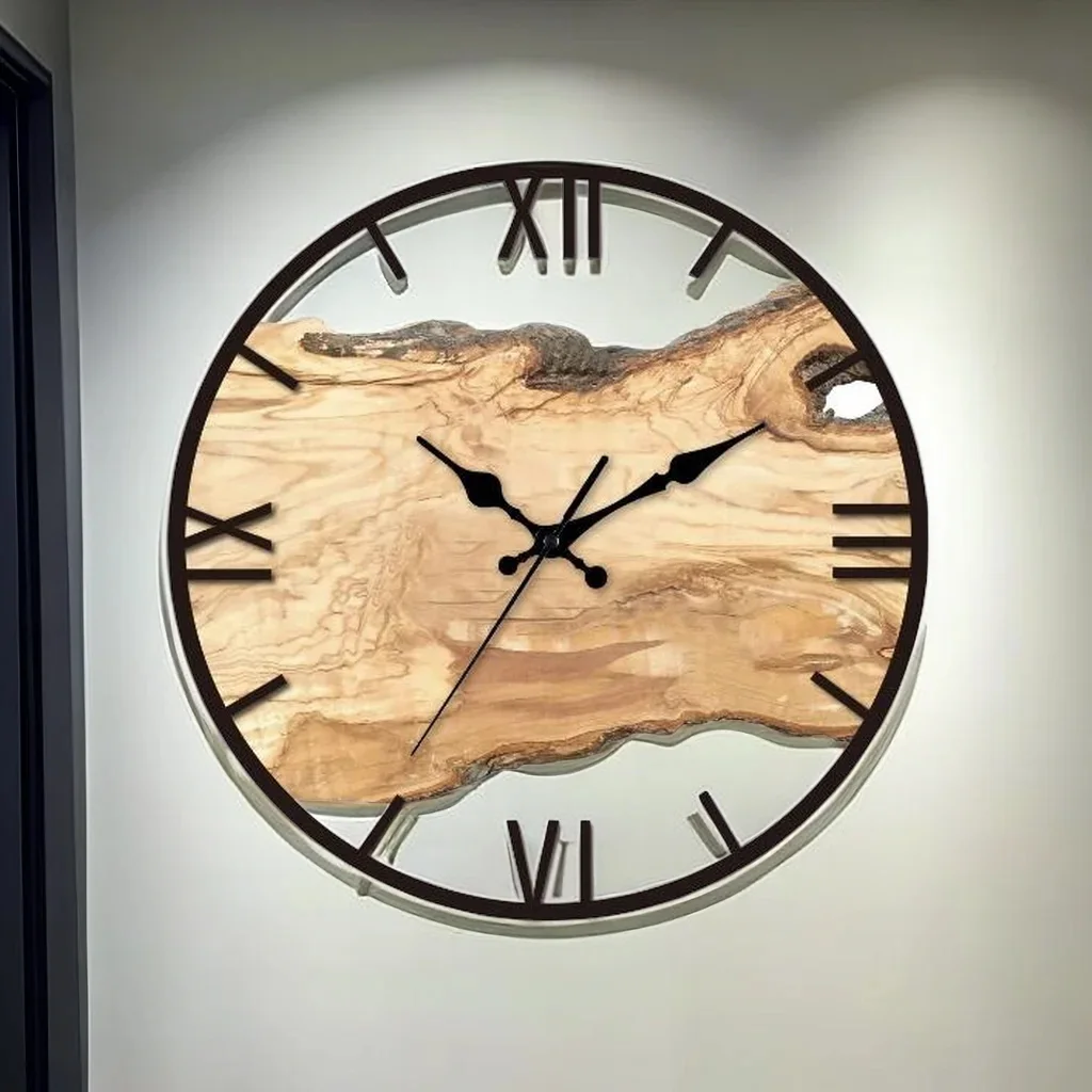 Simple-Transparent-Wall-Clock-Acrylic-Wood-Grain-Silent-Movement-Clock ...