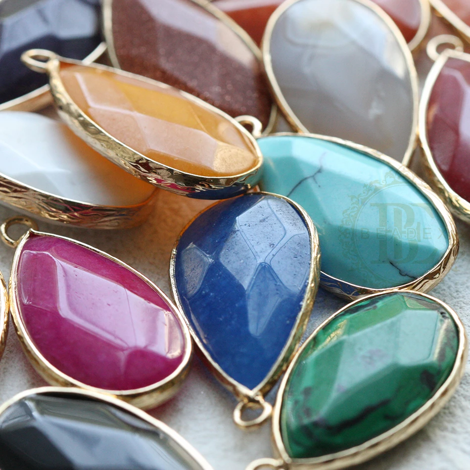 DIY Supply-One Piece Semi Precious Stone - Plated Framed Stone Beads ...