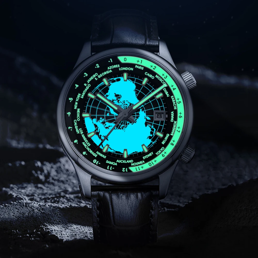 Luxury Automatic Watch Men World Time Mechanical Wristwatches Business ...