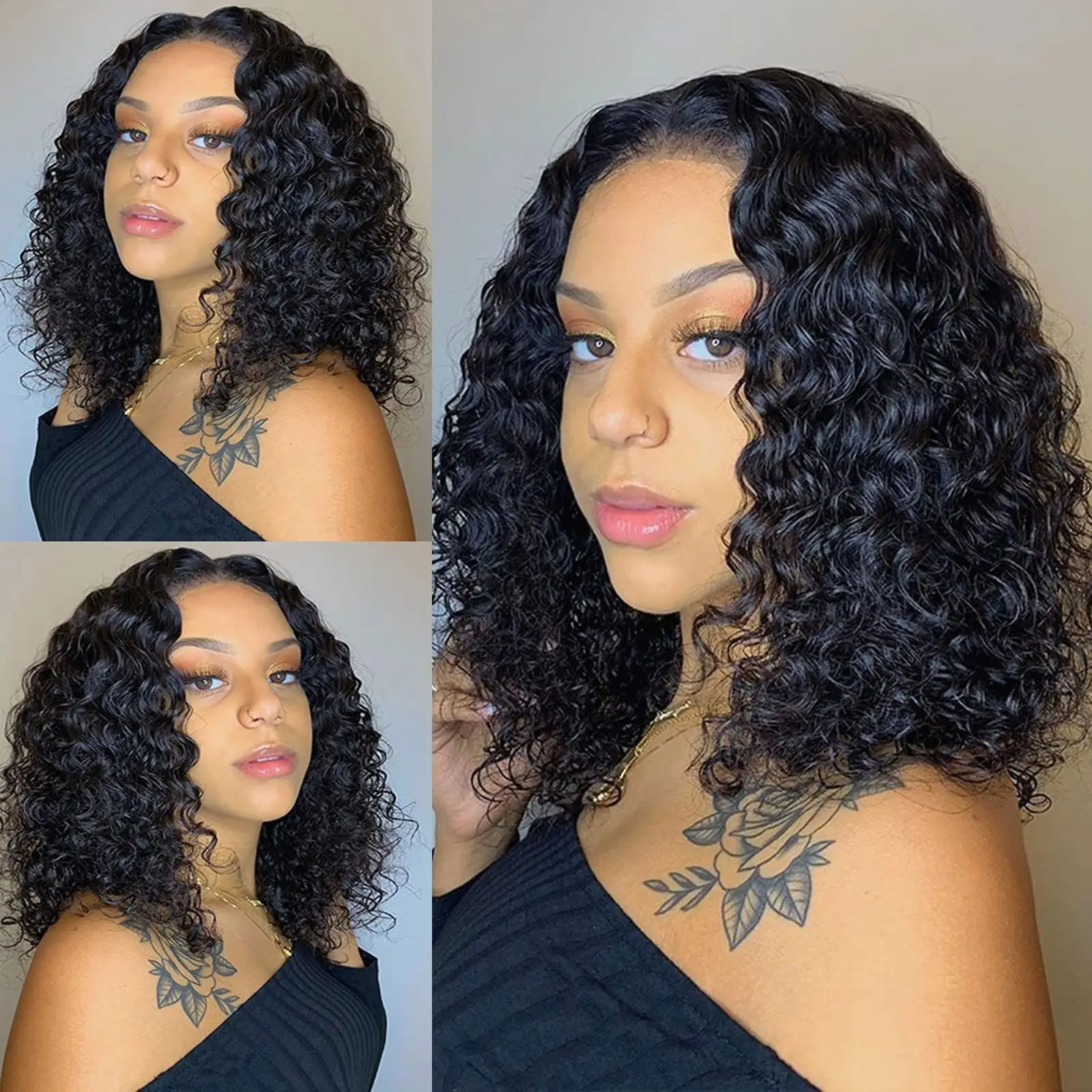 Human Hair Wigs Vietnamese Hair 4x4 Bob Lace Wig Kinky Curly Closure ...