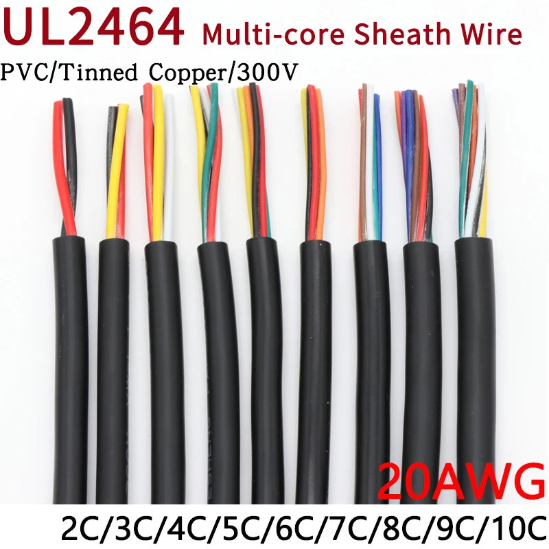 1M 20AWG UL2464 Sheathed Wire Cable Channel Audio Line 2 3 4 5 6 7 8 9 10 Cores Insulated Soft ...