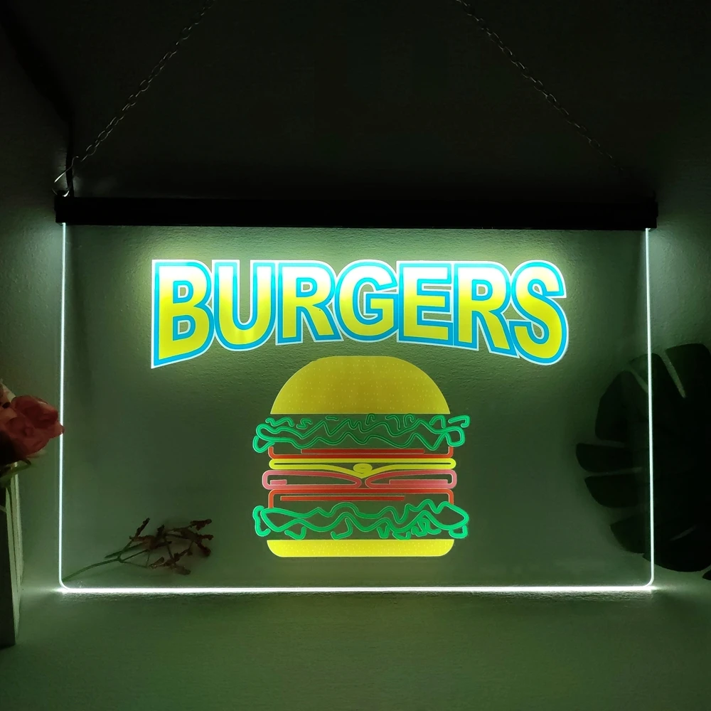 Burgers-Cafe-Multicolour-Luminous-Sign-with-Neon-Light-Emitting-Effect ...