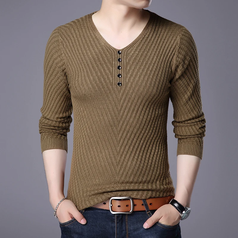 High-Quality-New-V-Neck-Men-s-Sweater-Casual-Long-Sleeved-Solid-Color ...