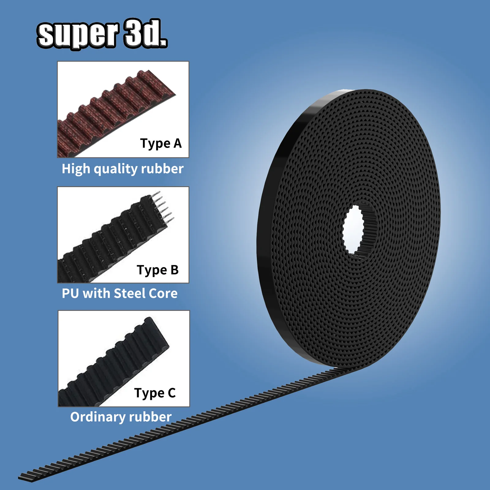 GT2-6mm Open Timing Belt Width 6mm 10mm GT2 belt PU With Steel Core ...