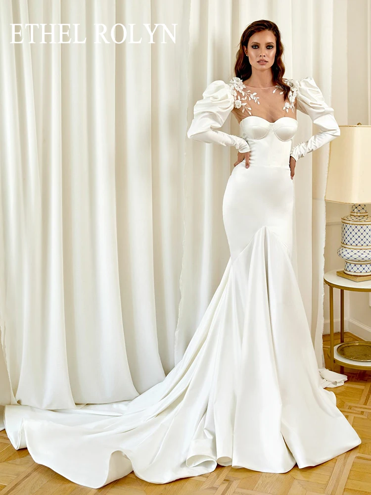 ETHEL-ROLYN-Satin-Mermaid-Wedding-Dresses-2024-Long-Puff-Sleeve ...