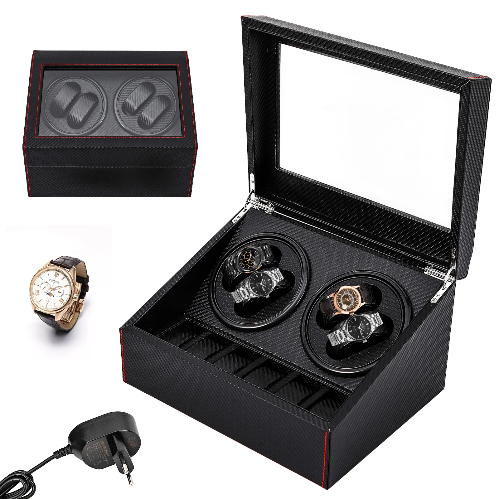 Luxury-Automatic-2-Motor-Watch-Winder-Carbon-Fiber-Display-Box-Case ...