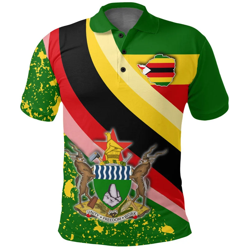 3D Printed Zimbabwe Flag Map Polo Shirts For Men Africa National Emblem ...