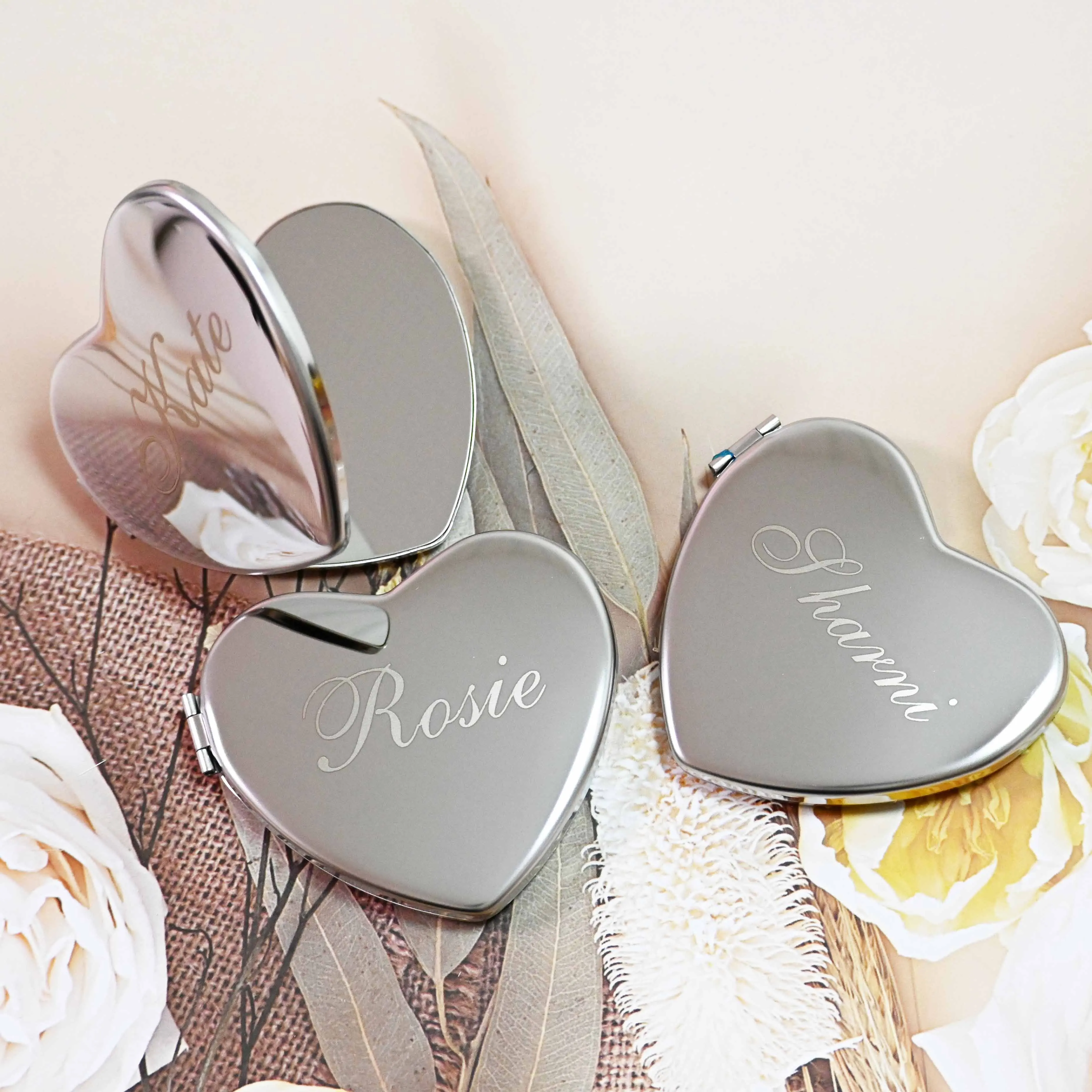 Personalized-Engraved-Heart-Shape-Silver-Compact-Mirror-Favor-Custom ...