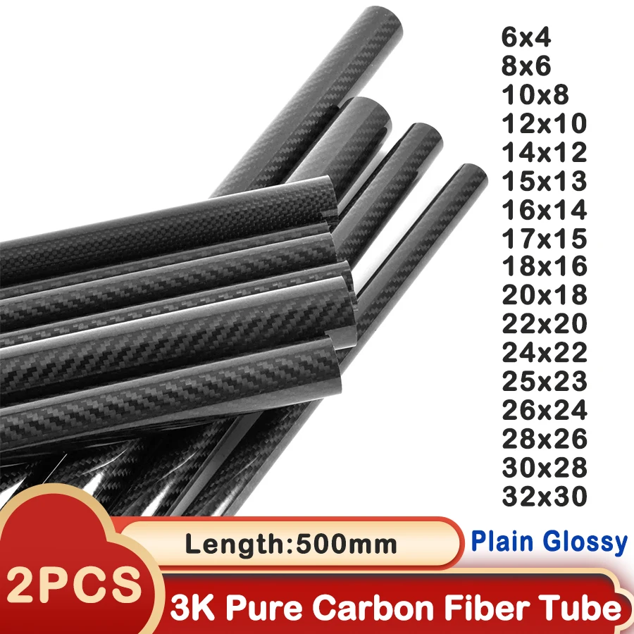 2Pcs-3K-Full-Carbon-Fiber-Tube-Plain-Glossy-High-Composite-Hardness-DIY ...