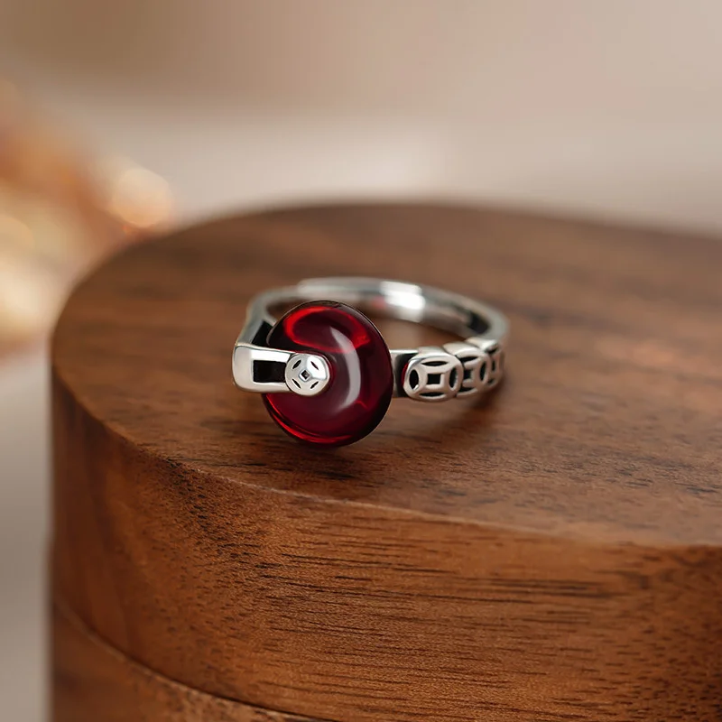 Lucky Coin Design Ring For Women Jewelry Vintage Jade Red Buckle Ring ...