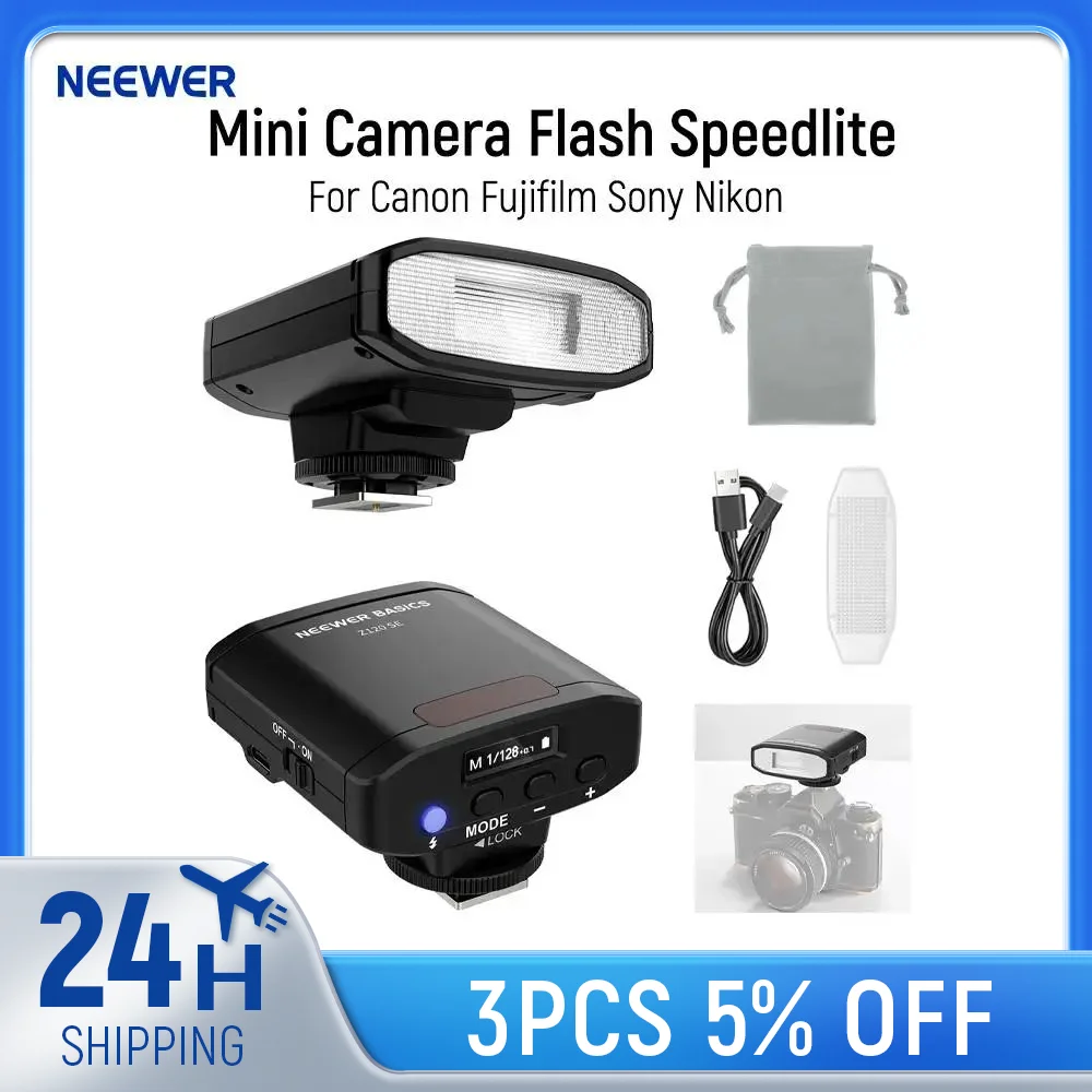 NEEWER Basics 5600K Mini Camera Flash Speedlite GN12, 2000mAh/500 ...