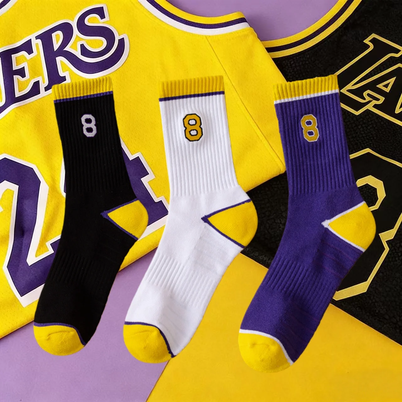 3 pairs of men's embroidered winter sports socks with numbers "24" and ...