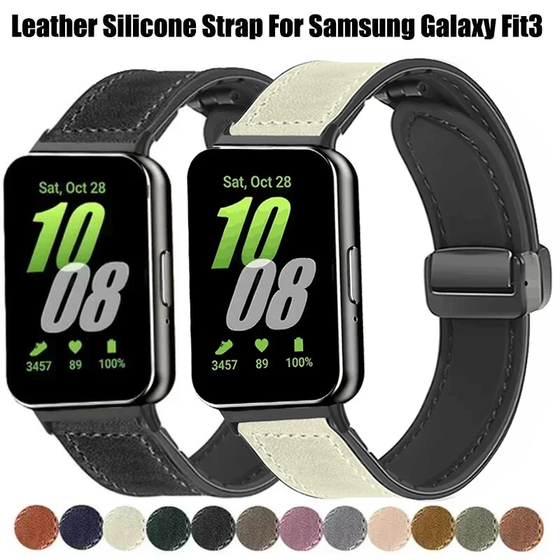 Leather+Silicone Strap For Samsung Galaxy Fit 3 Magnetic Buckle Band ...