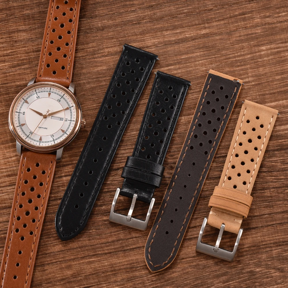 Racing Leather Strap 18mm 20mm 22mm Breathable Porous Leather Watch ...
